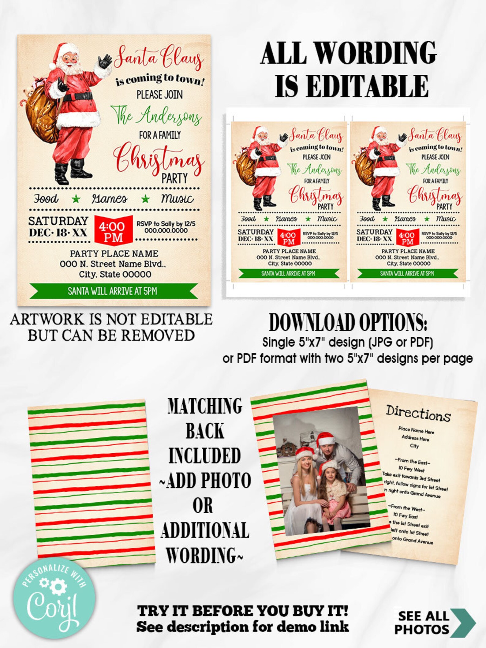 Santa Claus is Coming to Town Invitation Annual Christmas Bash - Etsy