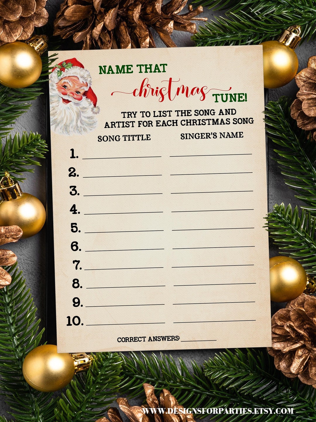 Name That Christmas Song Game Name That Tune Santa Xmas Family Holiday ...