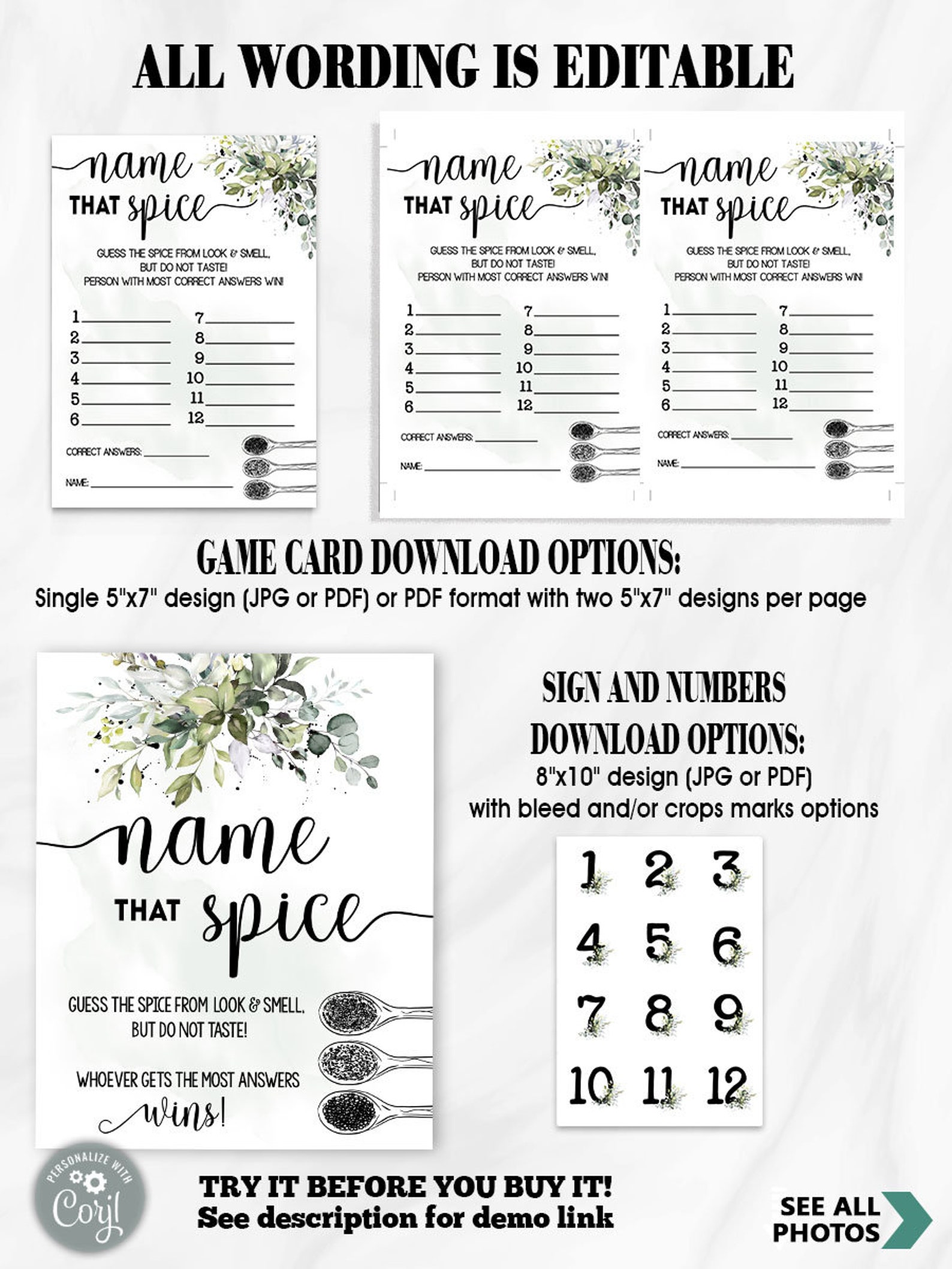 Guess the Spice Game Bridal Shower Activity Editable Game Name the ...