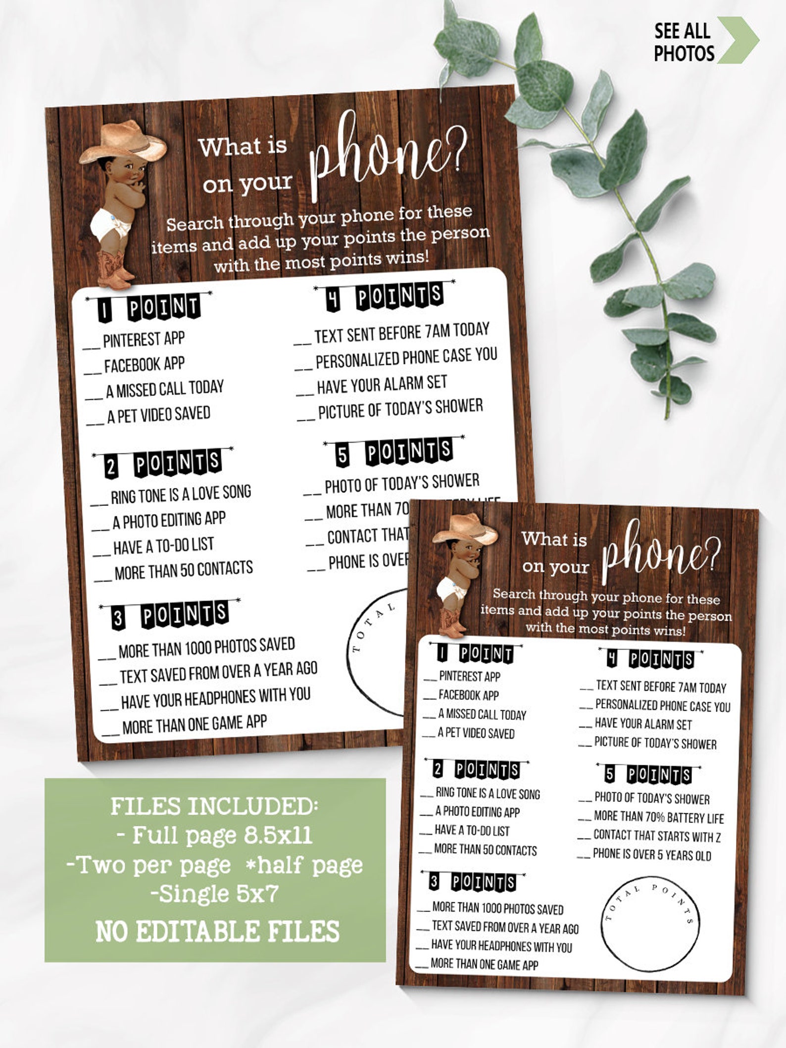 Cowboy What is on Your Phone Baby Shower Activity Game African - Etsy