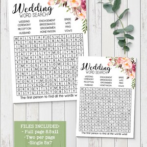 Wedding Word Search Game, Bridal Shower Game, Pink Boho Chic Wedding ...