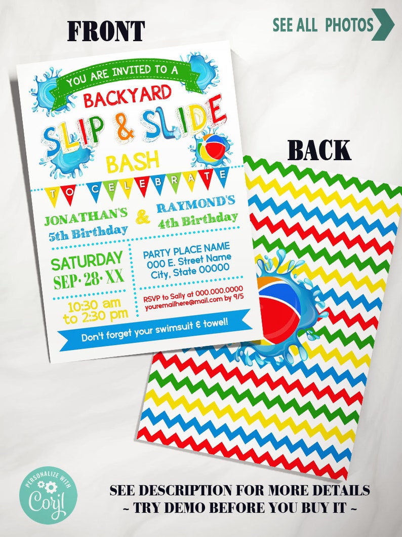 Slip & Slide Summer Backyard Bash Invitation Water Bash - Etsy