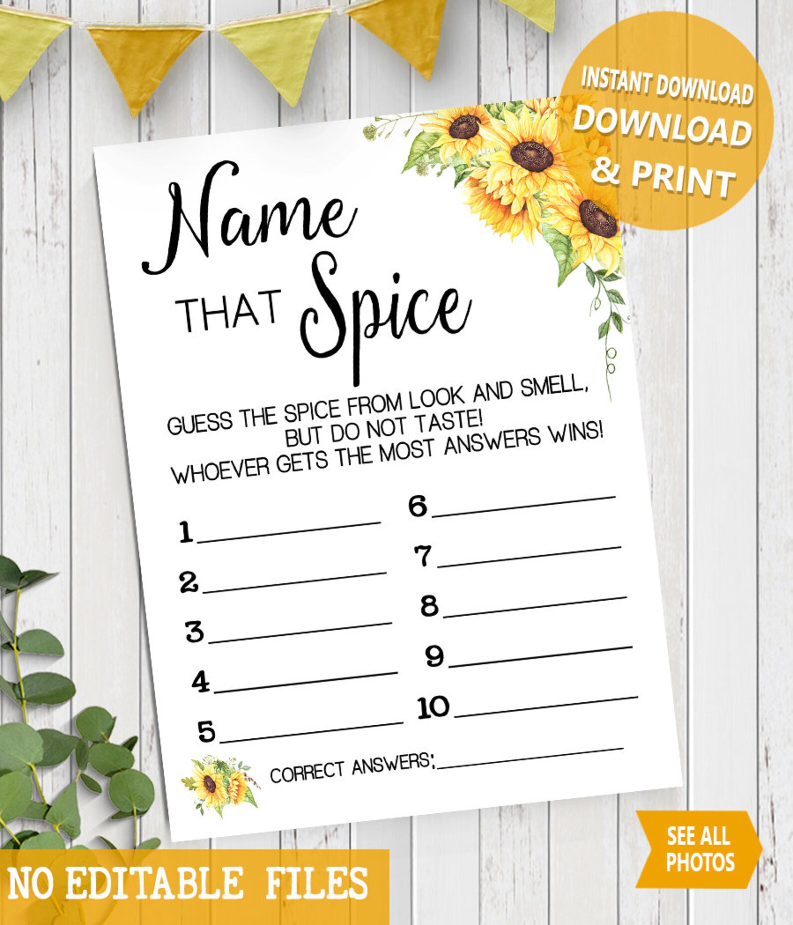 Guess the Spice Game Bridal Shower Activity Name the Spice Sunflower ...