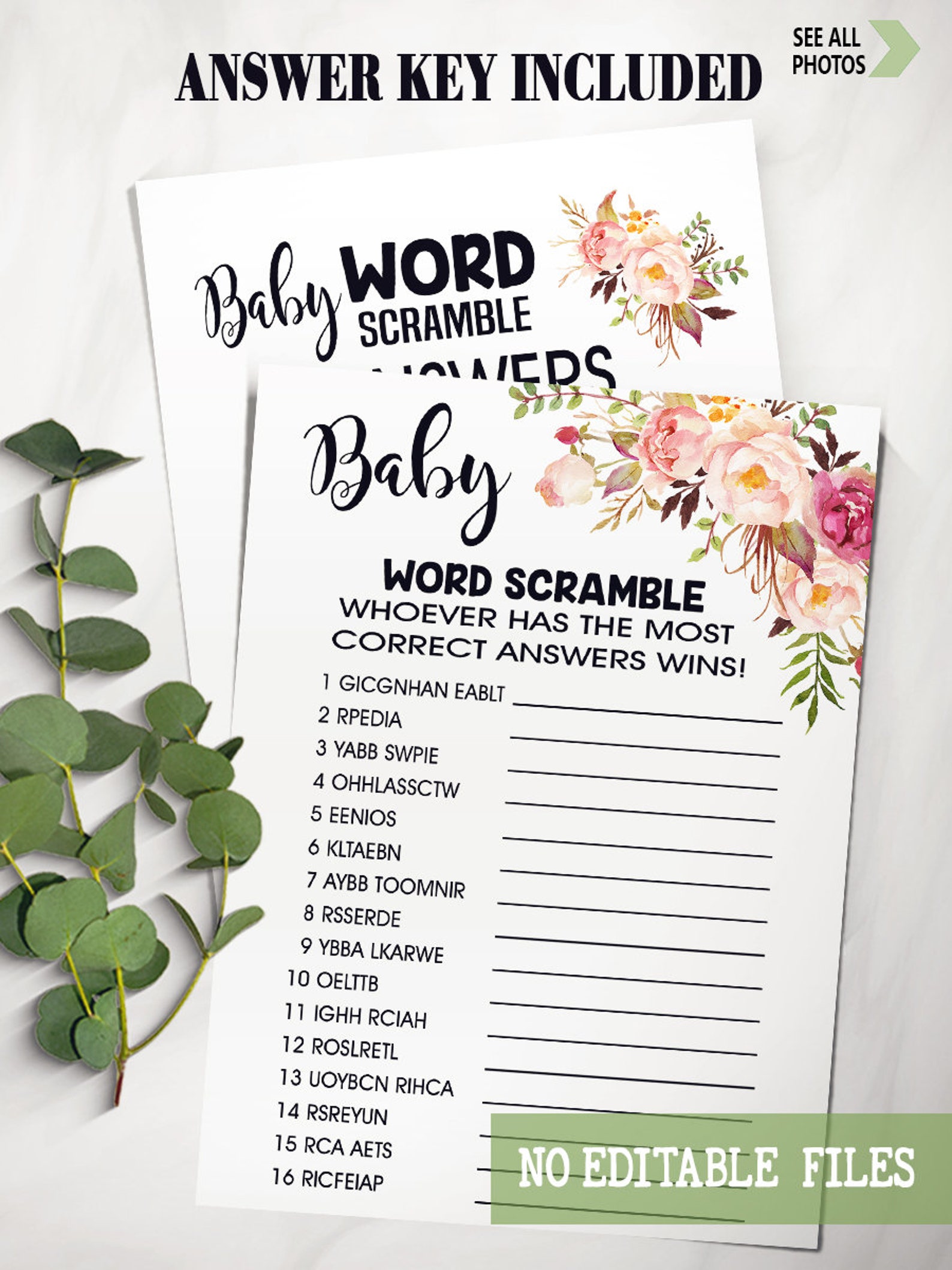 Pink Floral Baby Word Scramble Baby Shower Game Pink Flowers | Etsy