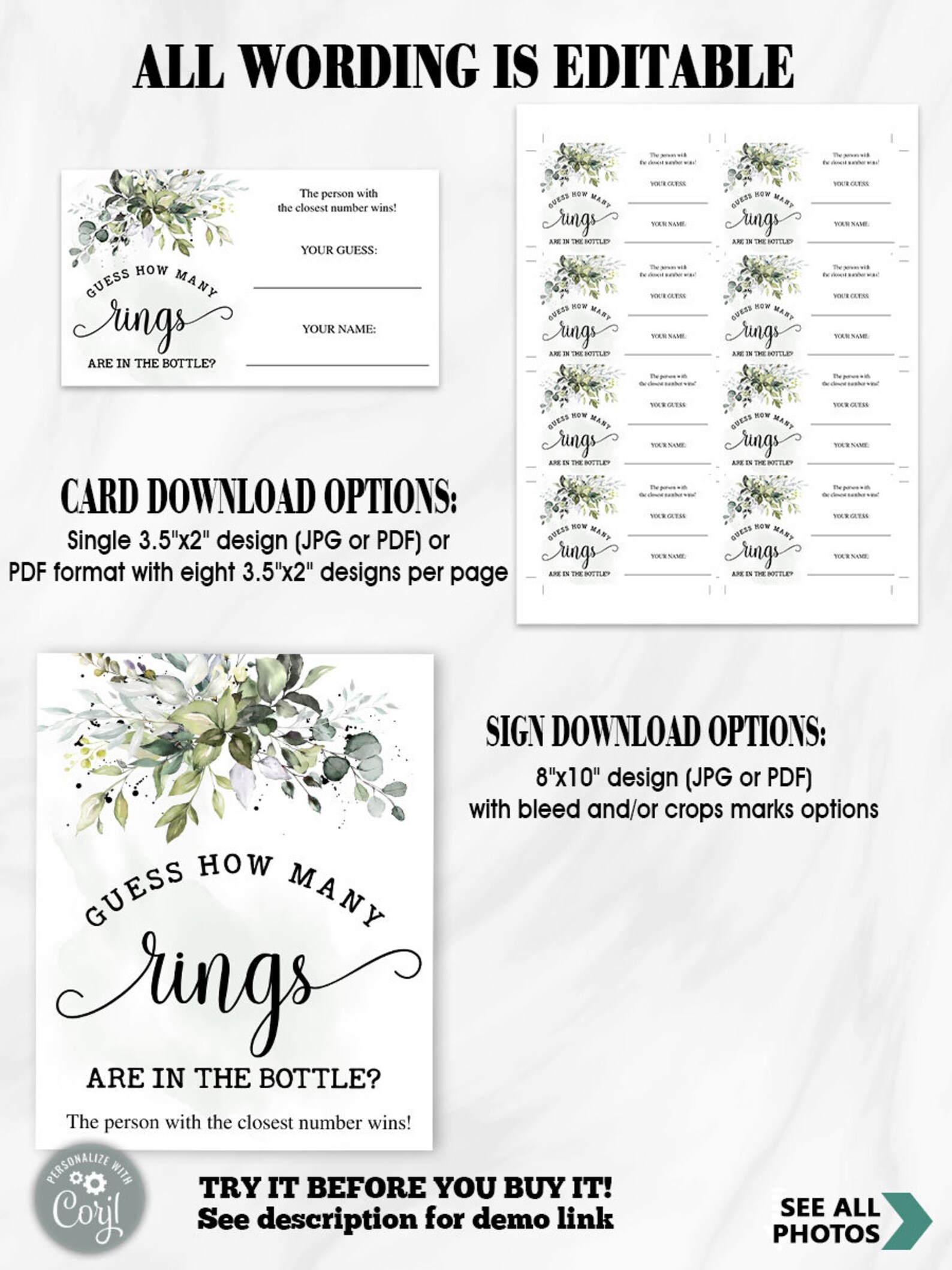 Guess How Many Rings Game Bridal Shower Editable Guessing Game - Etsy