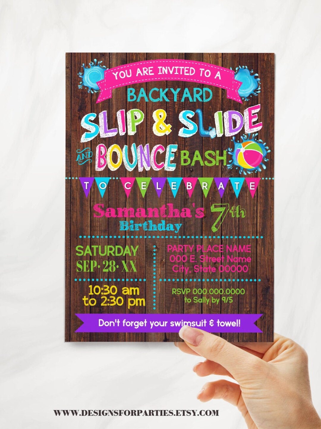 Hot Pink Slip & Slide and Bounce Summer Backyard Bash Birthday ...
