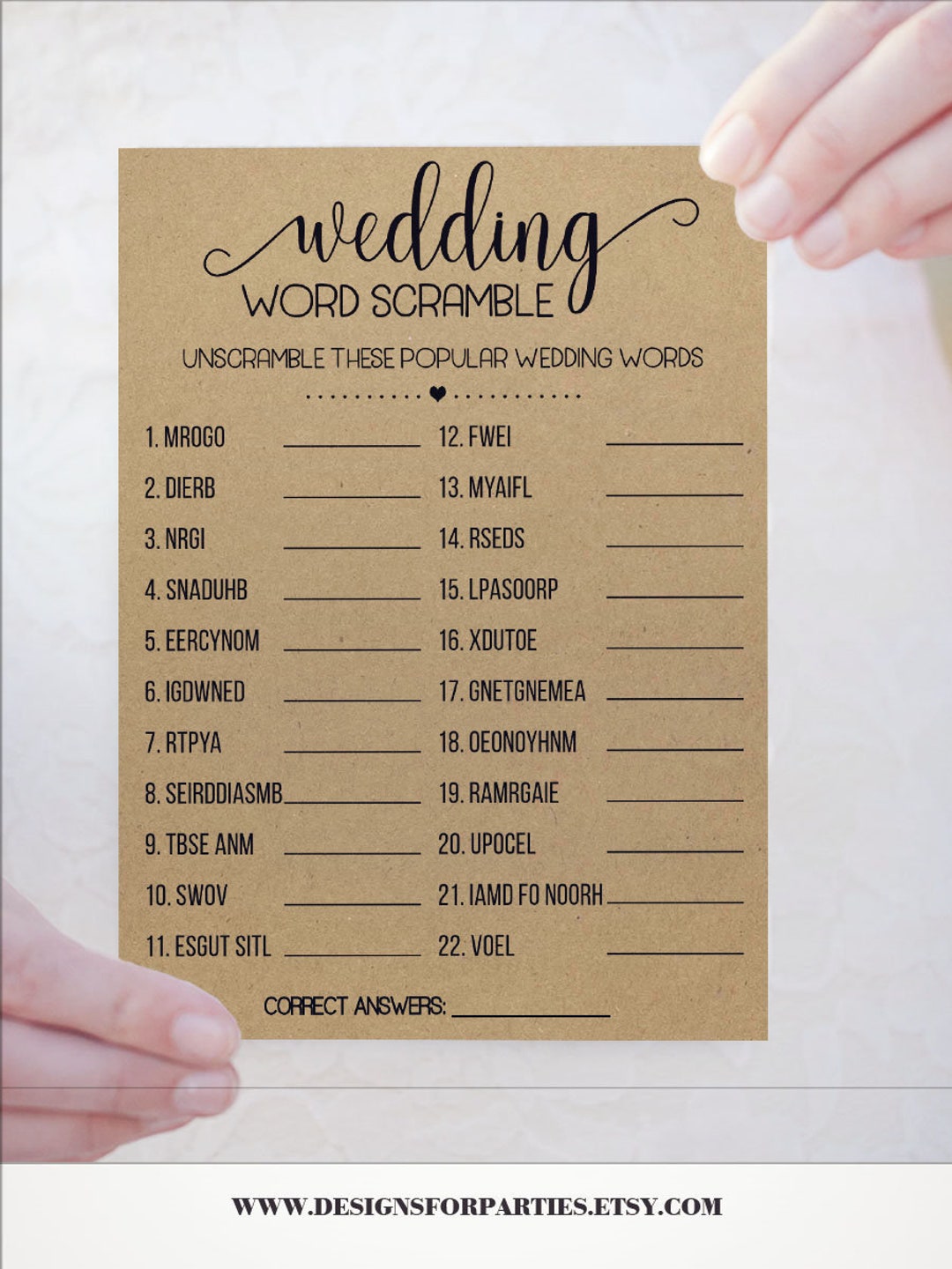 Wedding Word Scramble With Answers