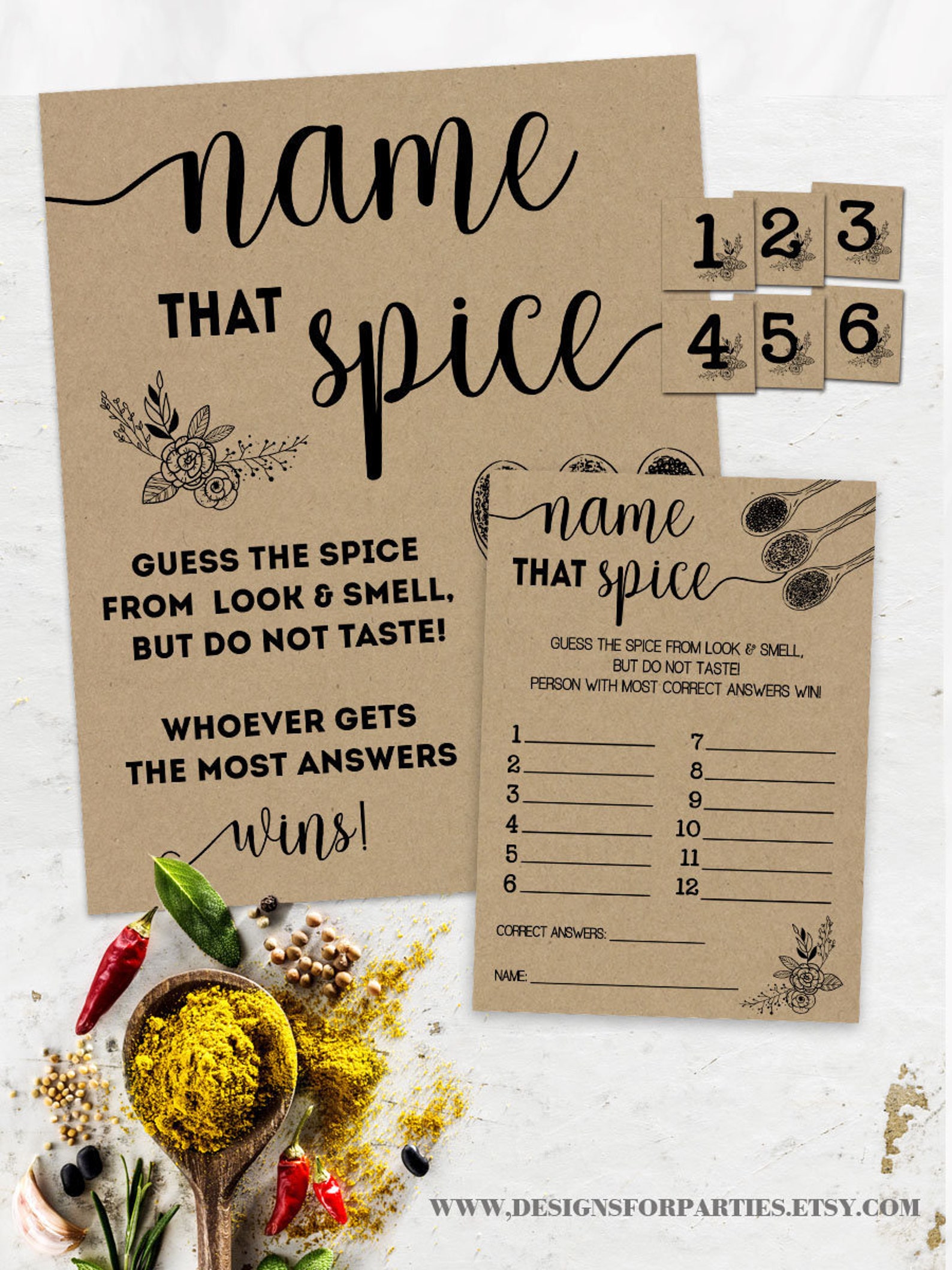 Guess the Spice Game Bridal Shower Activity White Back or - Etsy