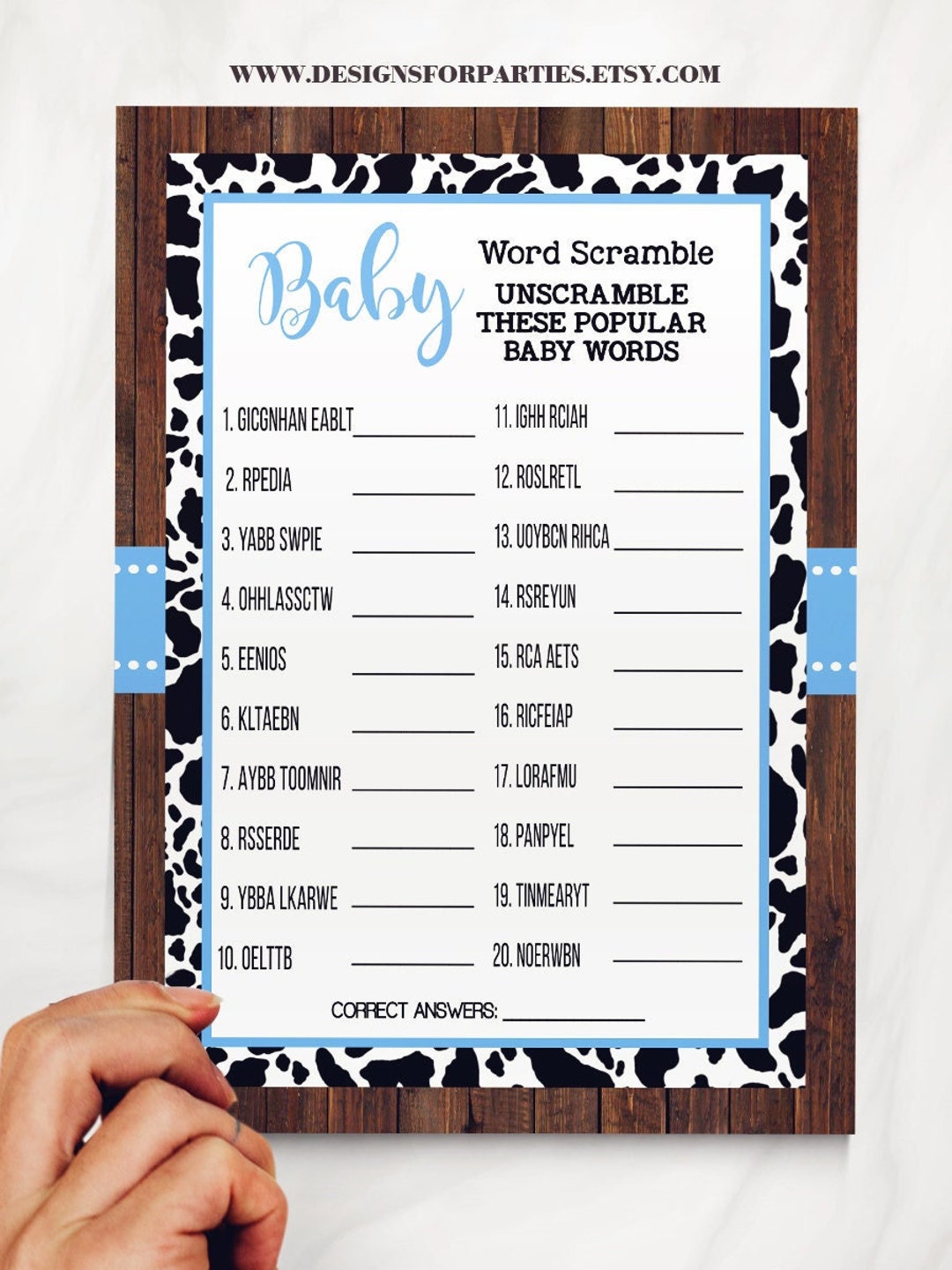 Cowboy Word Scramble Baby Shower Game, Baby Word Scramble Game, Blue ...