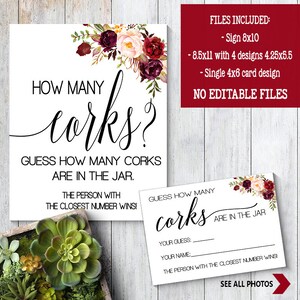 Guess How Many Corks Game Bridal Shower Couples Shower Marsala Flowers ...