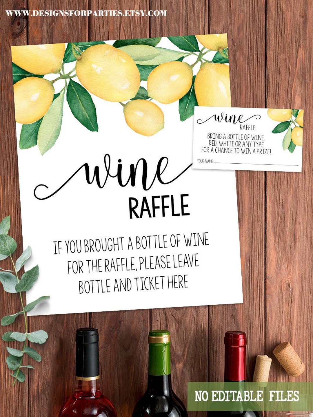 Wine Raffle Tickets & Sign Bridal Shower Stock the Bar Lemon Citrus ...