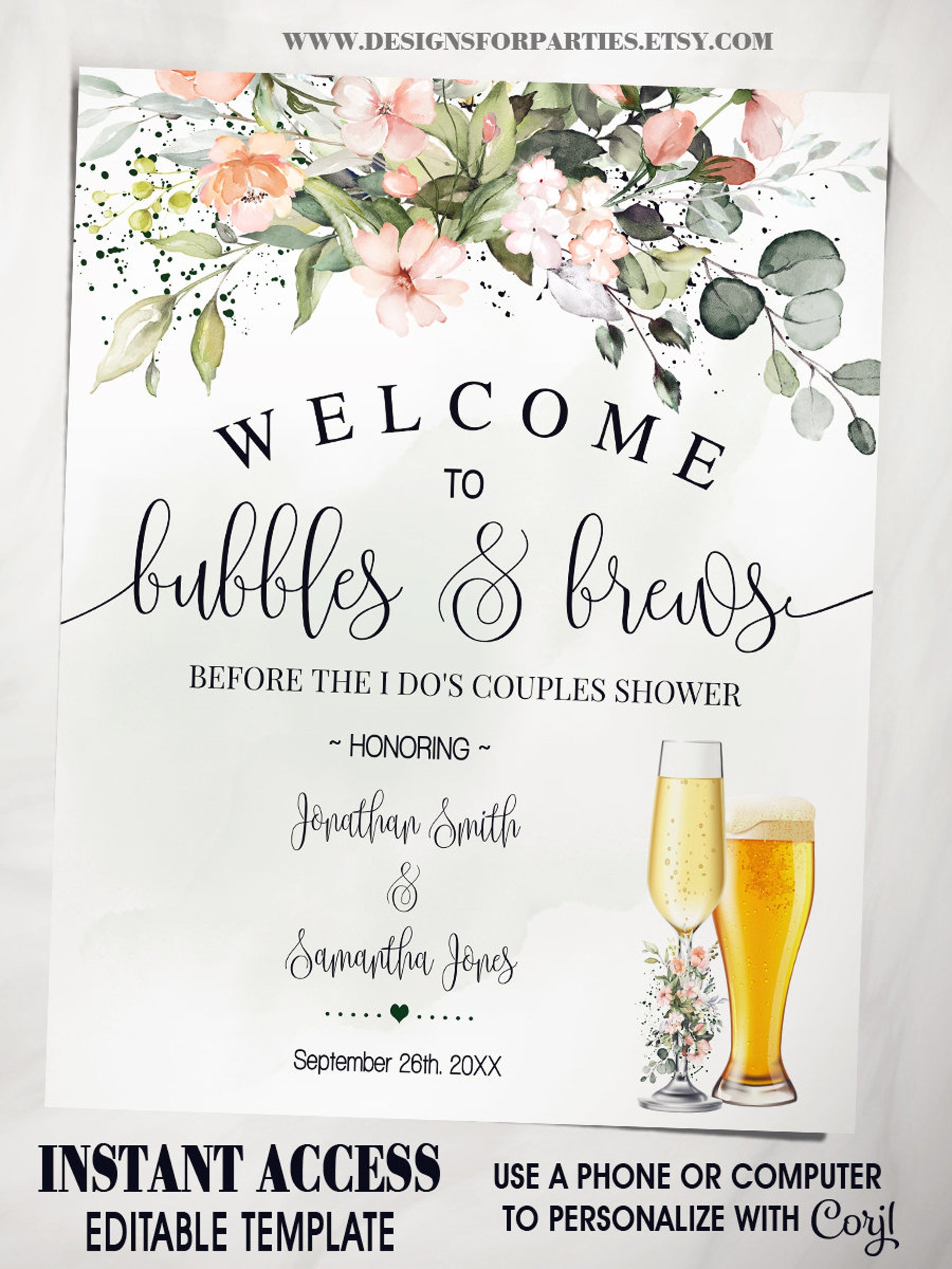 Welcome Sign Bubbles and Brews Before They Say I Do Couples Shower ...