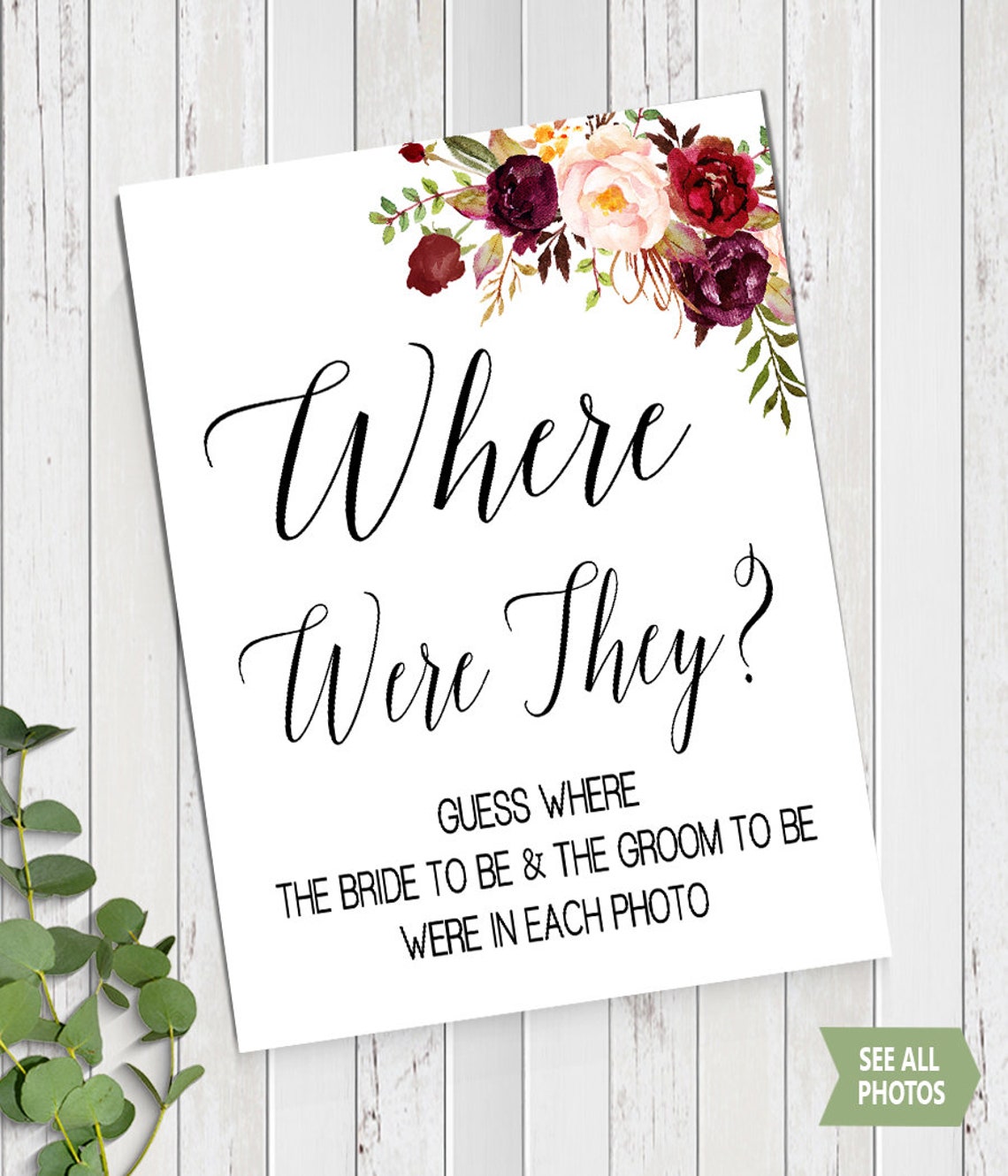 Where Were They Game Where Were Bride & Groom Bridal Couples | Etsy