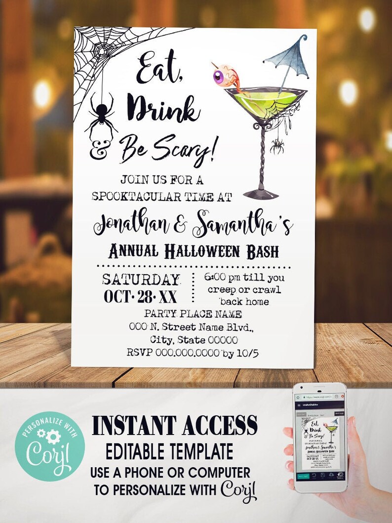 Eat Drink and Be Scary Invitation Spooktacular Drinks Adults Party ...