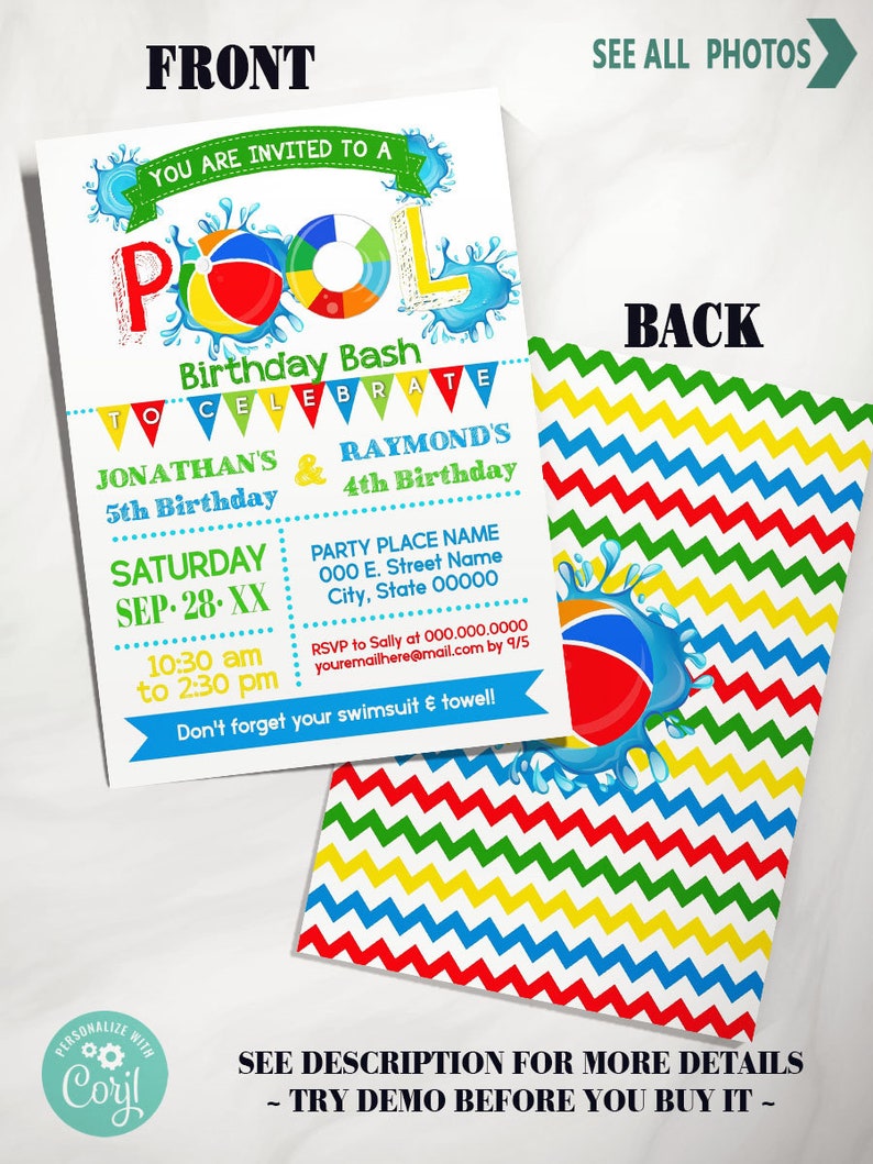 Pool Summer Backyard Bash Invitation Water Bash Combined | Etsy