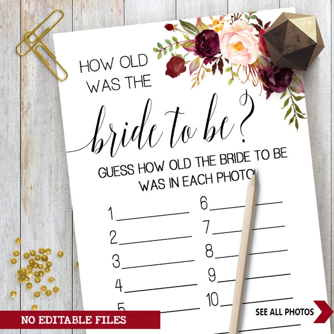 How Old Were Was Bride Game Guess Her Age Bridal Shower | Etsy