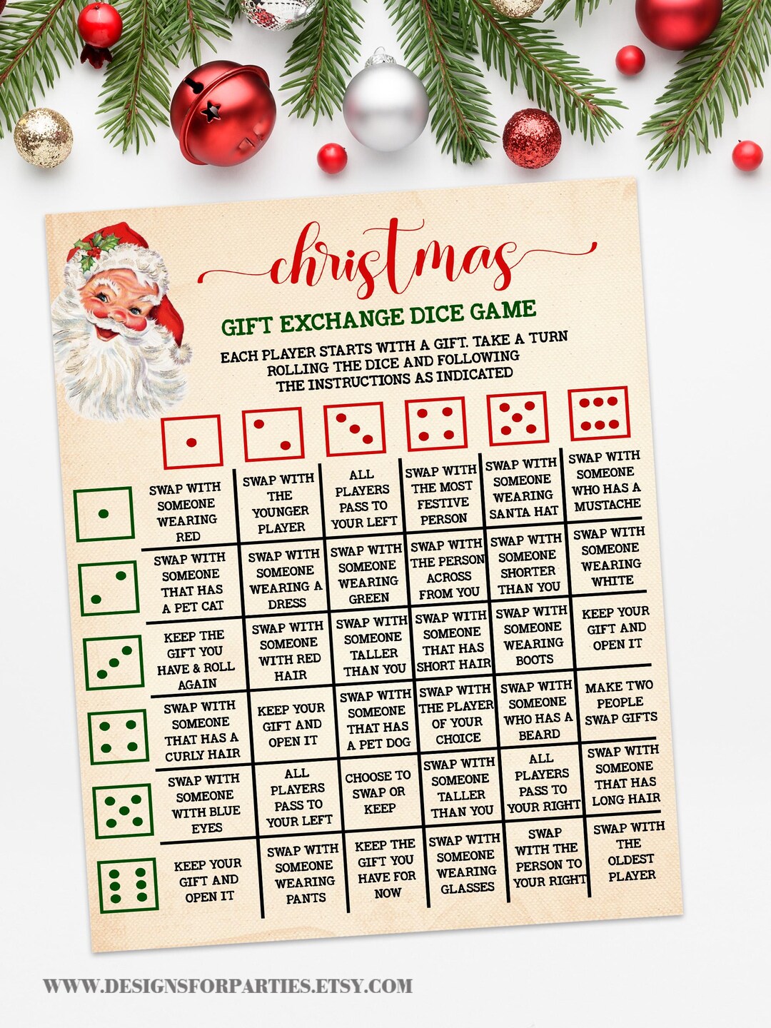Christmas Roll the Dice Game, Gift Exchange Dice Game, Santa Family ...