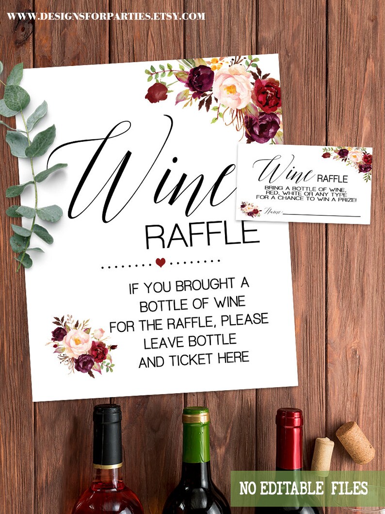 Wine Raffle Tickets & Sign Bridal Shower Stock the Bar Marsala | Etsy