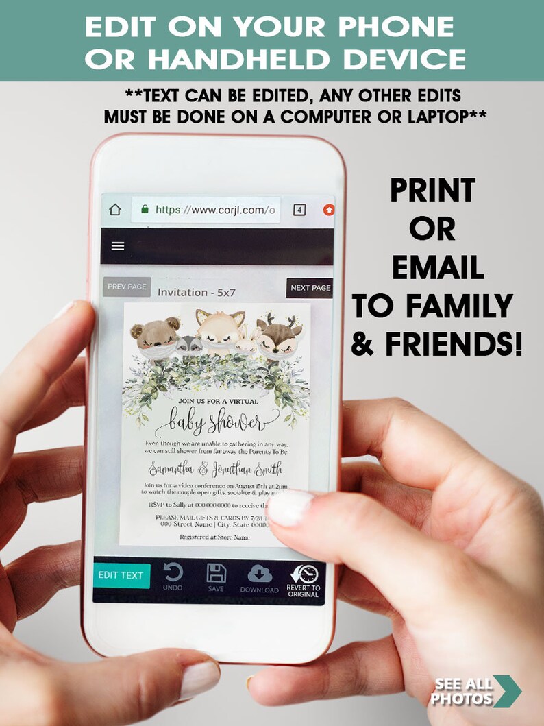 Virtual Baby Shower Invitation Forest Woodland Animal Invite | Etsy