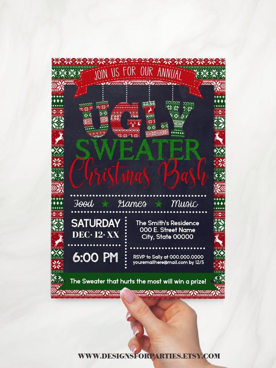 Ugly Sweater Holiday Party Bash Invitation Annual Christmas Office Xmas ...