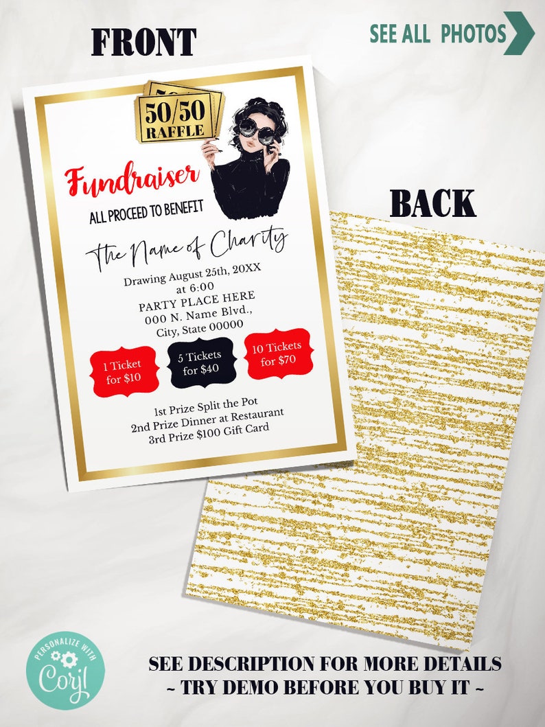 Fundraiser Charity Event 50 50 Raffle Split the Pot Raffle - Etsy