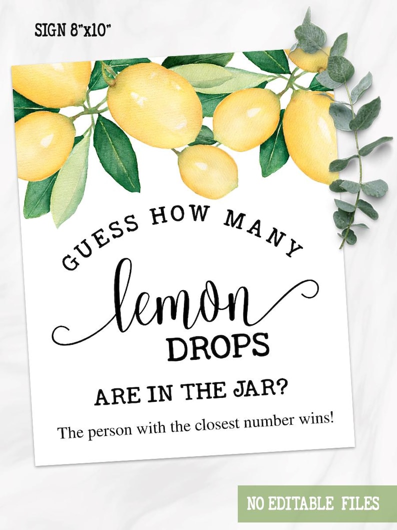 Citrus Lemons Bridal Shower Game: How Many Lemon Drops (ready to Print ...