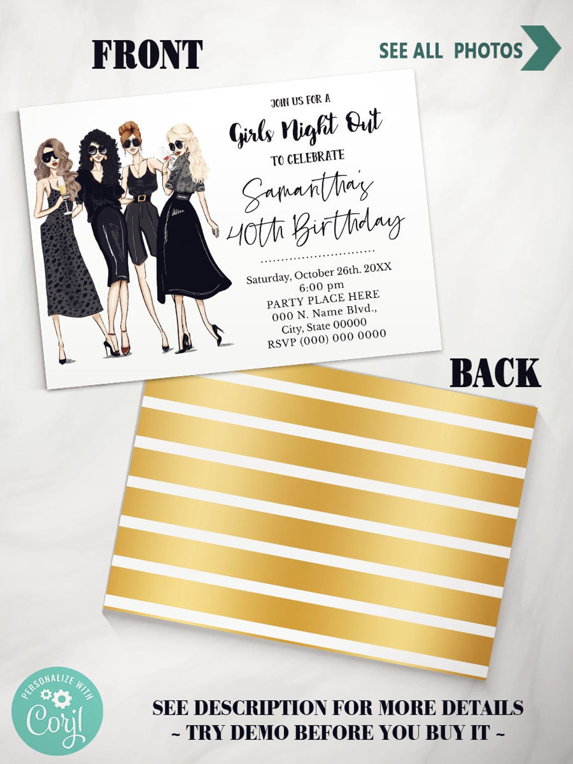 Girls Night Out Birthday Invitation Lets Have Drinks Party | Etsy