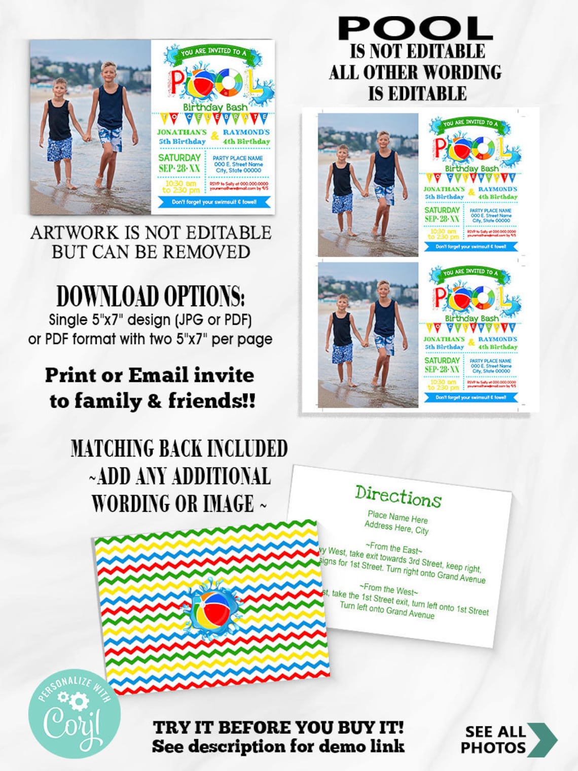 Pool Summer Backyard Bash Invitation Water Bash Combined - Etsy