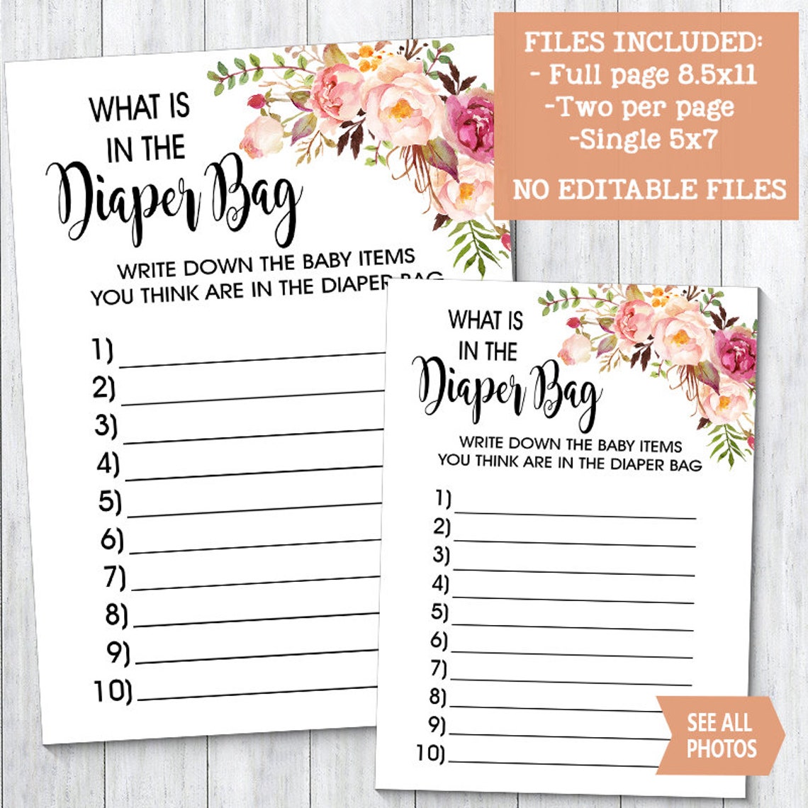 Pink Floral What is in the Diaper Bag Baby Shower Game Guess - Etsy