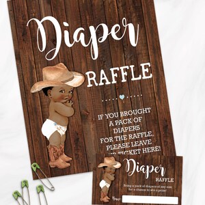 Cowboy Diaper Raffle Ticket & Sign Baby Shower Bring Diapers African ...