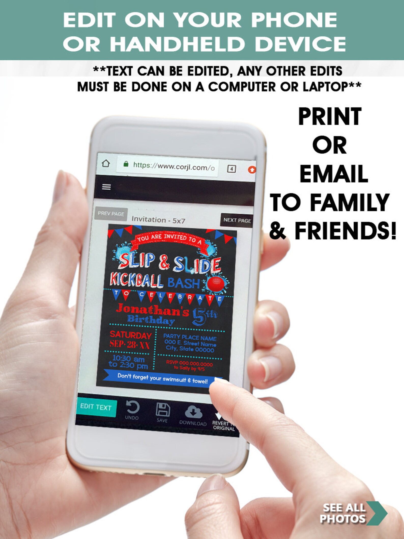 Slip & Slide Kickball Summer Birthday Bash Invitation Children | Etsy