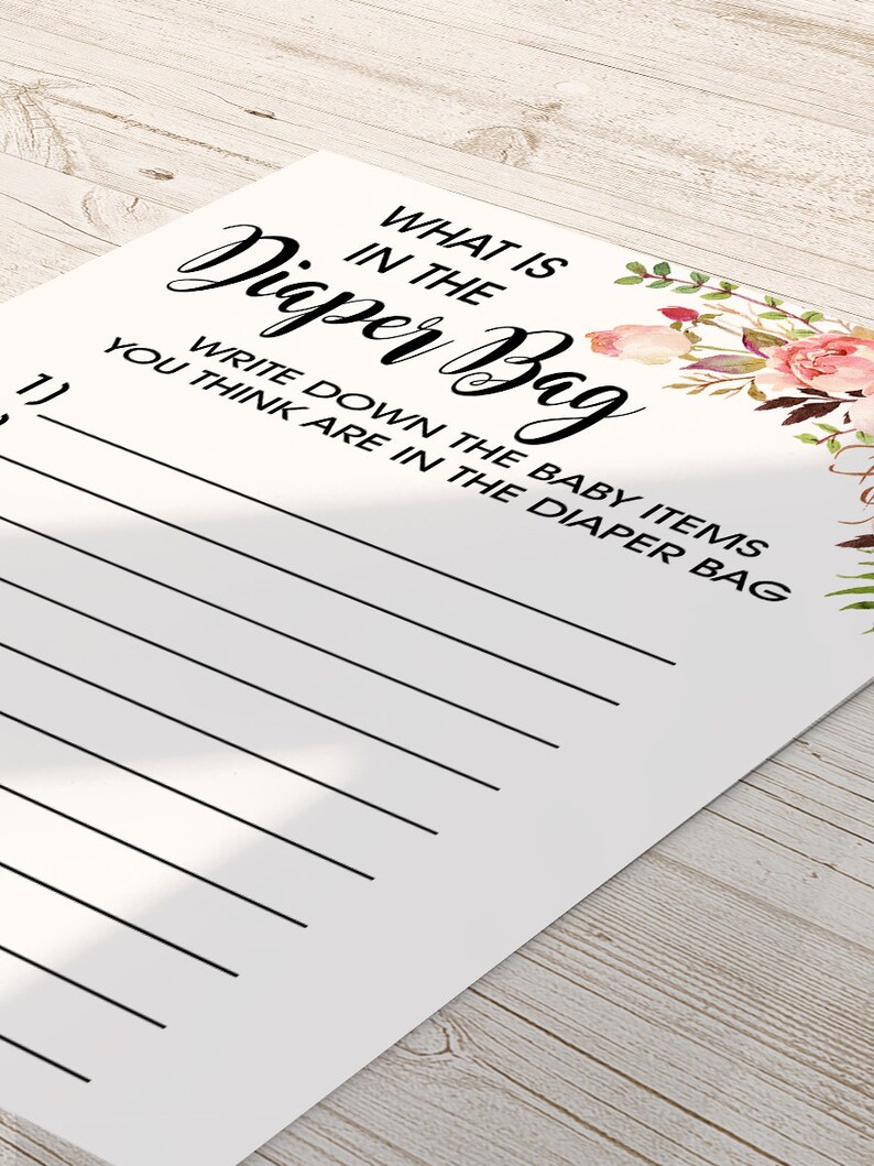 Pink Floral What is in the Diaper Bag Baby Shower Game Guess - Etsy
