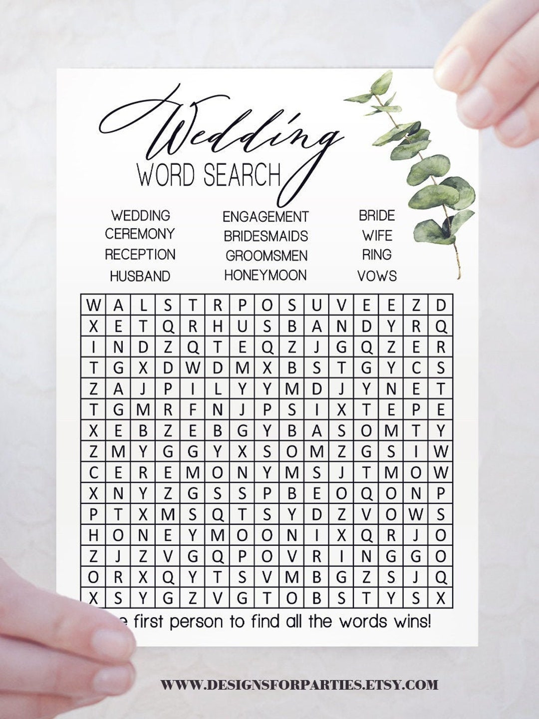 Wedding Word Search Game, Bridal Shower Game, Eucalyptus Greenery ...