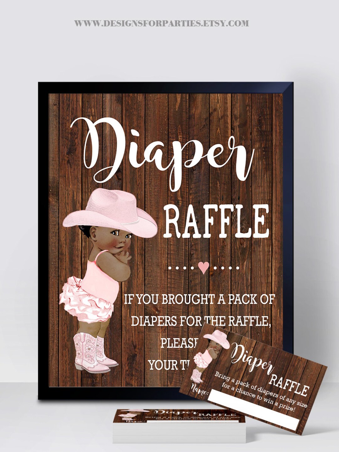 Diaper Raffle Tickets & Sign Baby Shower African American Girl Bring a ...