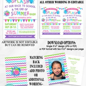 Pink Come Make a Splash Back to School & End of Summer Bash Invitation ...