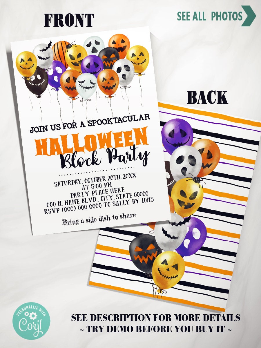 Halloween Block Party Invitations Printable