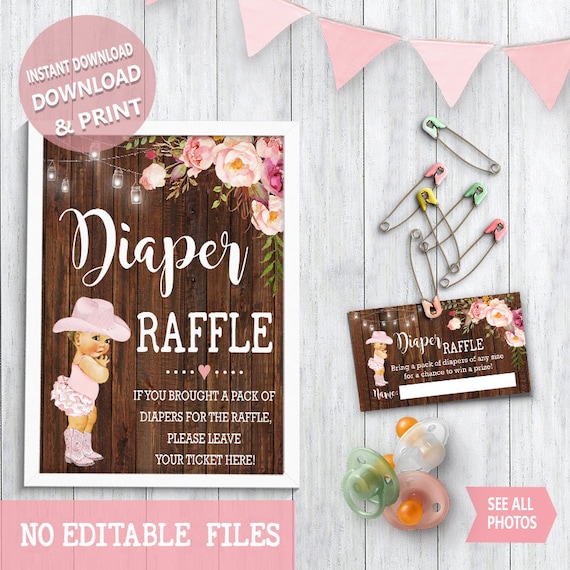 Pink Flowers Cowgirl Diaper Raffle Tickets & Sign Baby Shower | Etsy