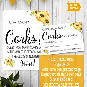 Guess How Many Corks Game Bridal Shower Couples Shower Sunflowers Boho ...