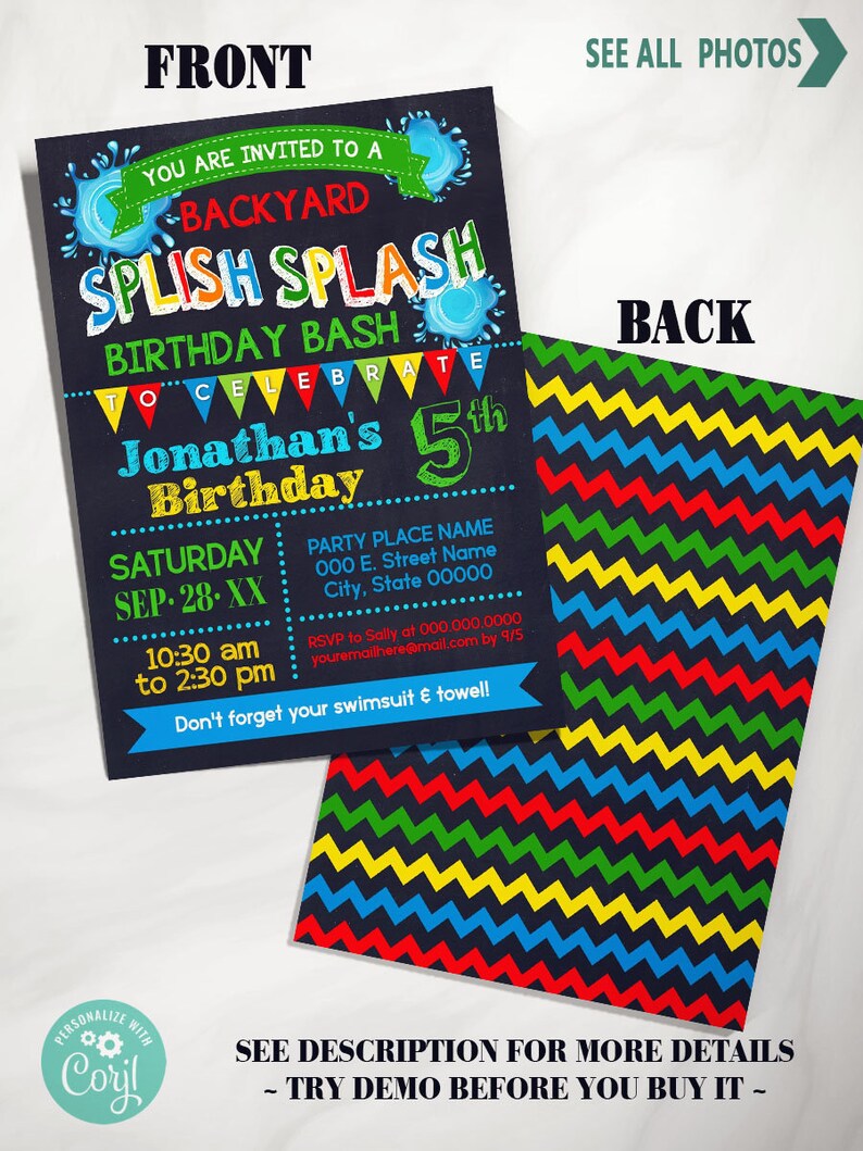 Splish Splash Summer Backyard Bash Invitation Water Bash | Etsy