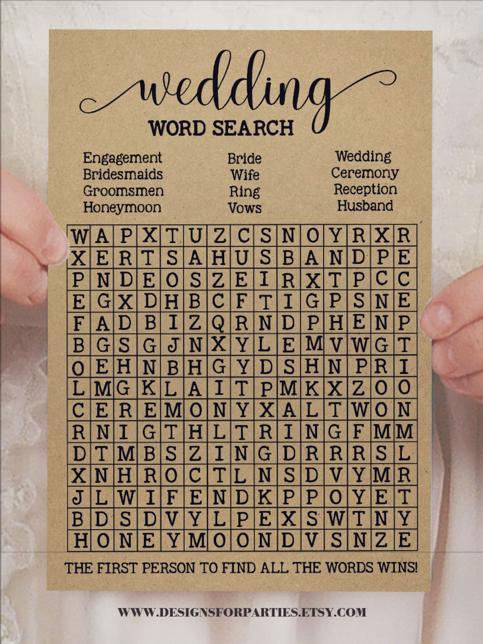 Wedding word search game bridal shower activity game rustic | Etsy