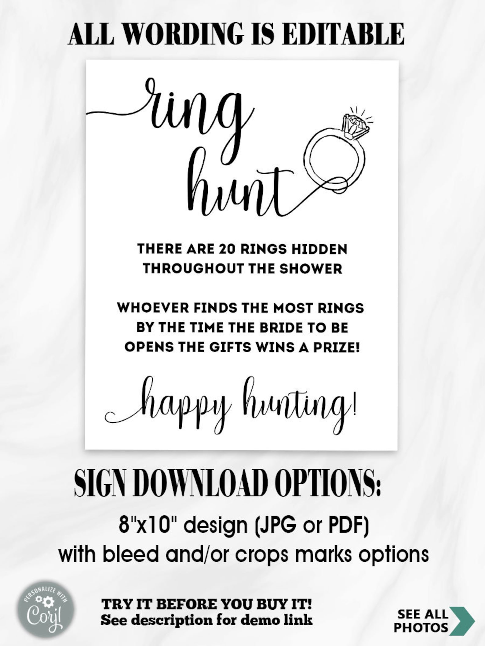 Ring Hunt Bridal Shower Editable Game Find the Rings Game - Etsy