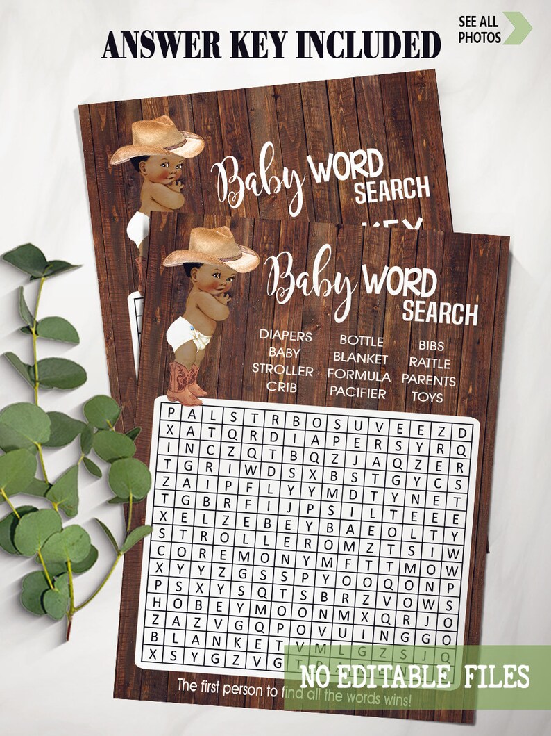 Cowboy Word Search Baby Shower Game African American Boy - Etsy