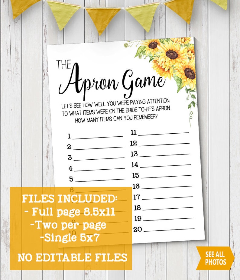 The Apron Game Bridal Shower Memory Game Sunflower Boho Chic - Etsy