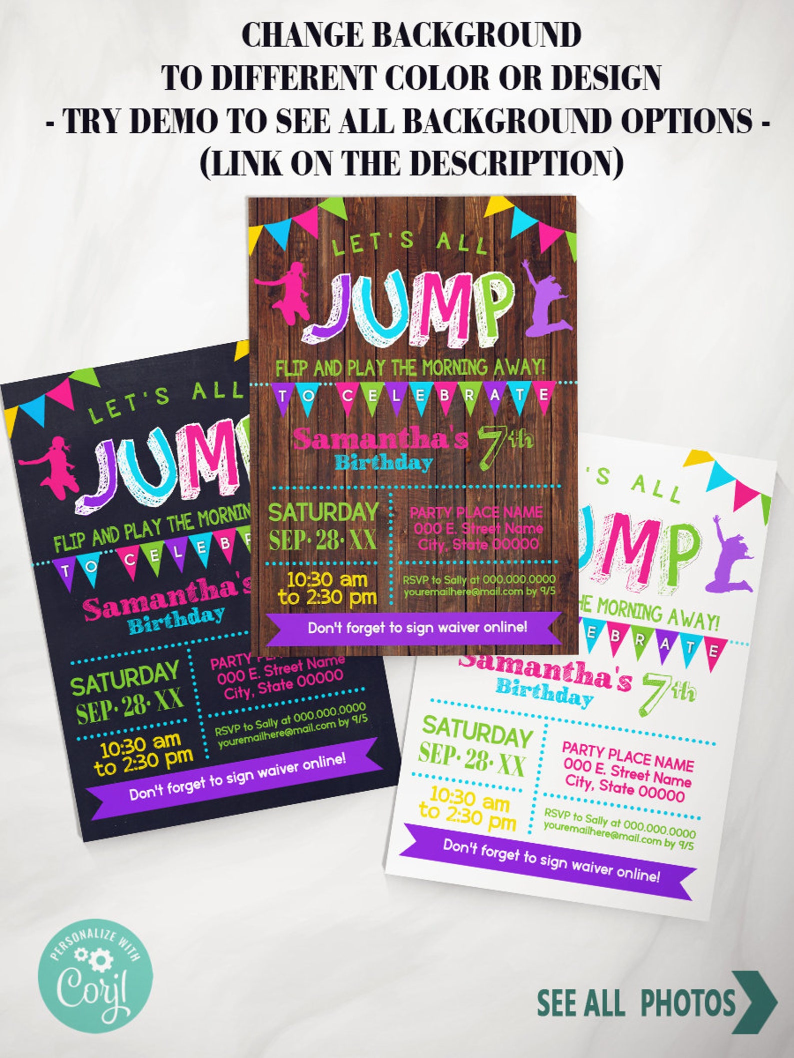 Jump party birthday bash invitation Bounce House Trampoline | Etsy