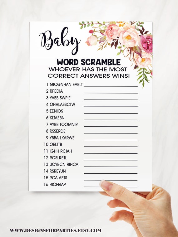 Pink Floral Baby Word Scramble Baby Shower Game Pink Flowers | Etsy