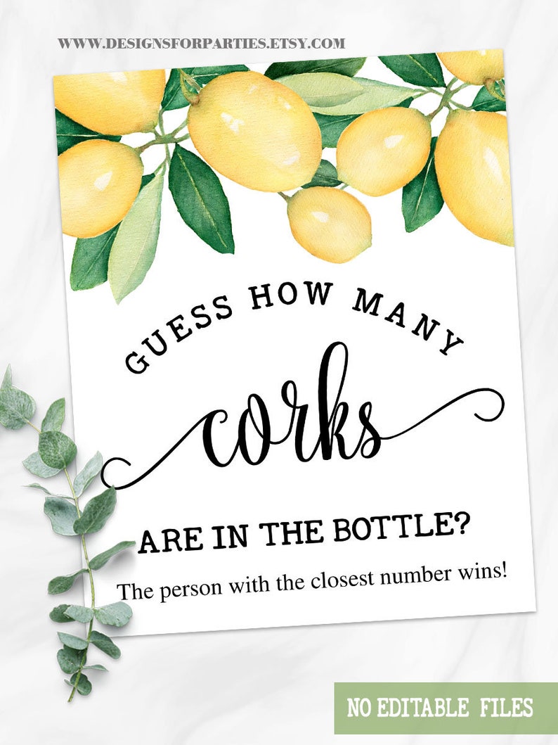 Guess how many corks game bridal shower couples shower lemon | Etsy