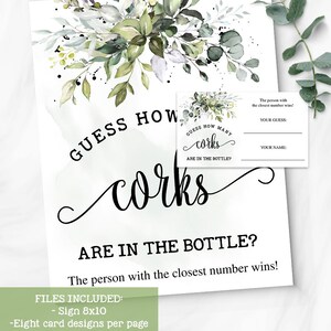 Guess How Many Corks Game Bridal Shower Couples Shower Greenery ...