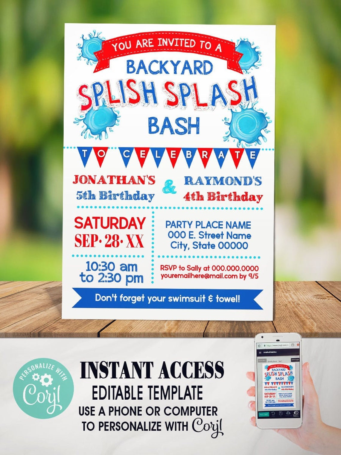 Splish Splash Summer Backyard Water Bash Invitation Combined | Etsy
