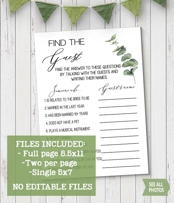 guess the guest Find the guest bridal shower game instant download ...