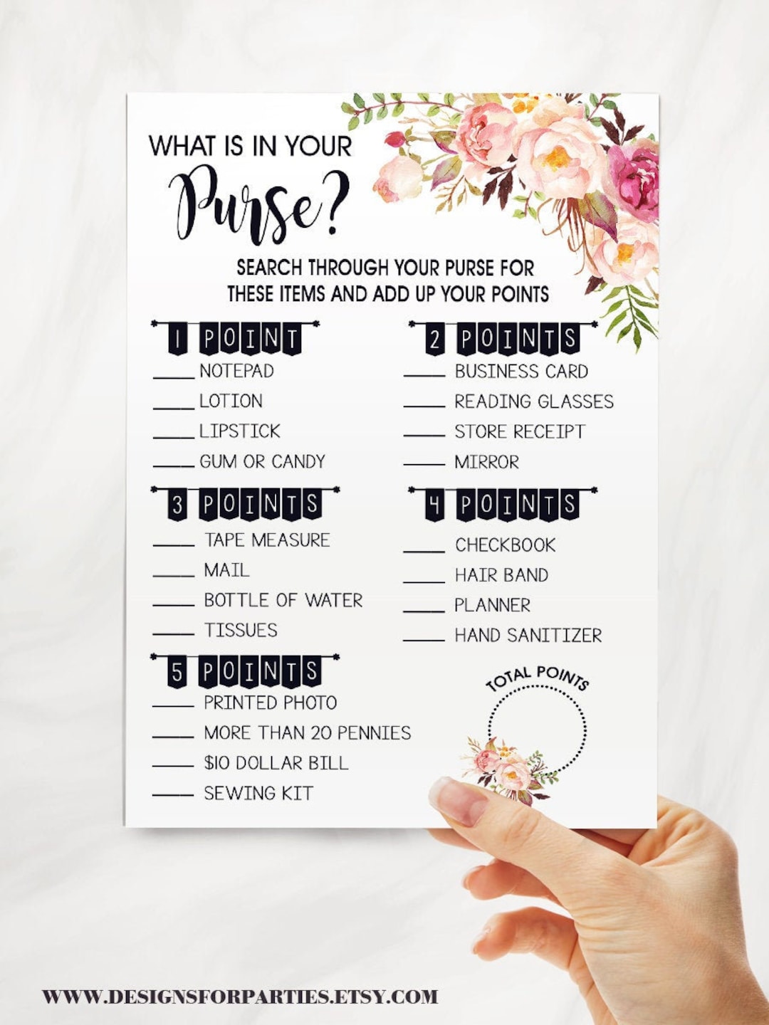 Pink Floral Baby Shower Game: What's in Your Purse (ready to Print) 09 ...